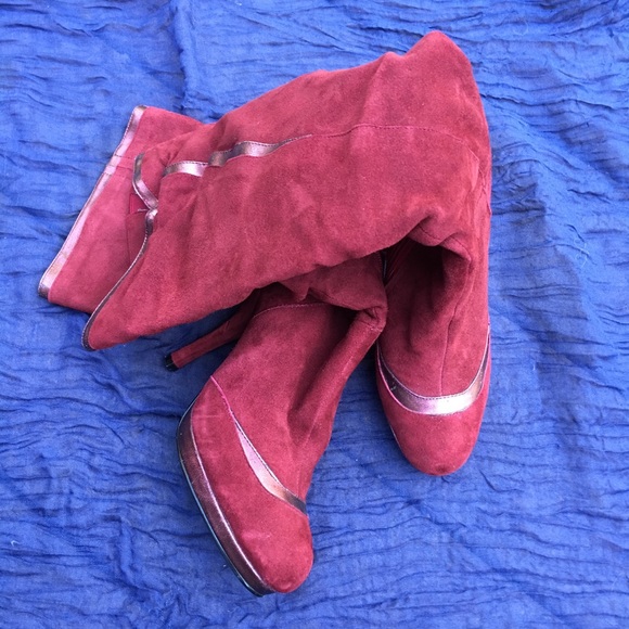 bebe | Shoes | Bebe Red Wine Colored Suede Stiletto Boots | Poshmark